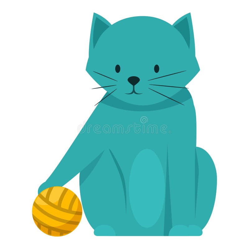 Cute Blue Cat Sitting and Playing with a Ball of Yarn Stock Vector ...