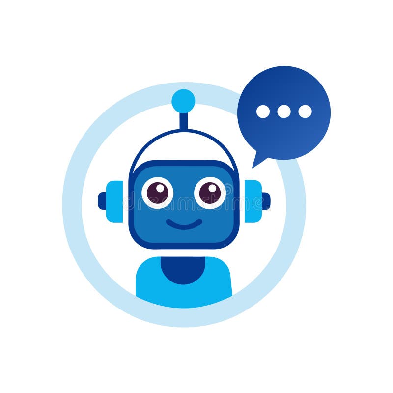 Cute Blue Chatbot Illustration with Speech Bubble for Customer Service ...