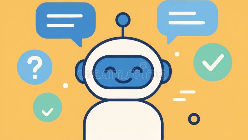 Cute Blue Chatbot Illustration with Speech Bubbles and Checkmarks Stock ...