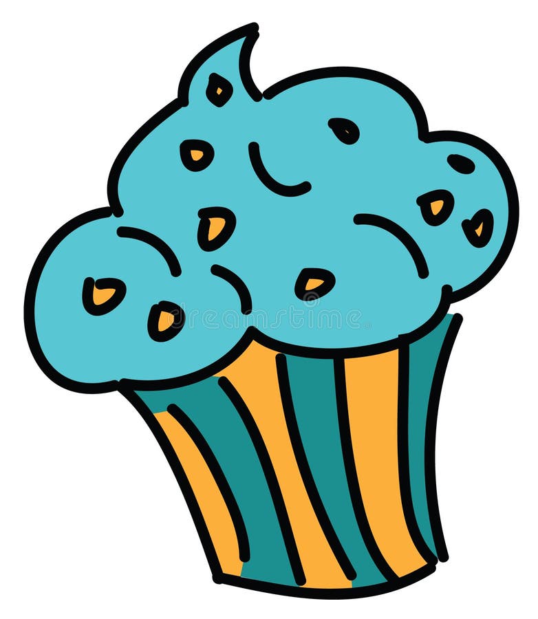 Cute blue cupcake stock vector. Illustration of hand - 56235751