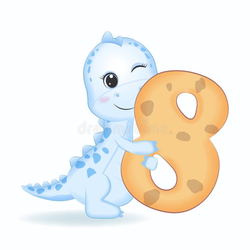 Cute Blue Dinosaur with Number 8 Stock Vector - Illustration of ...