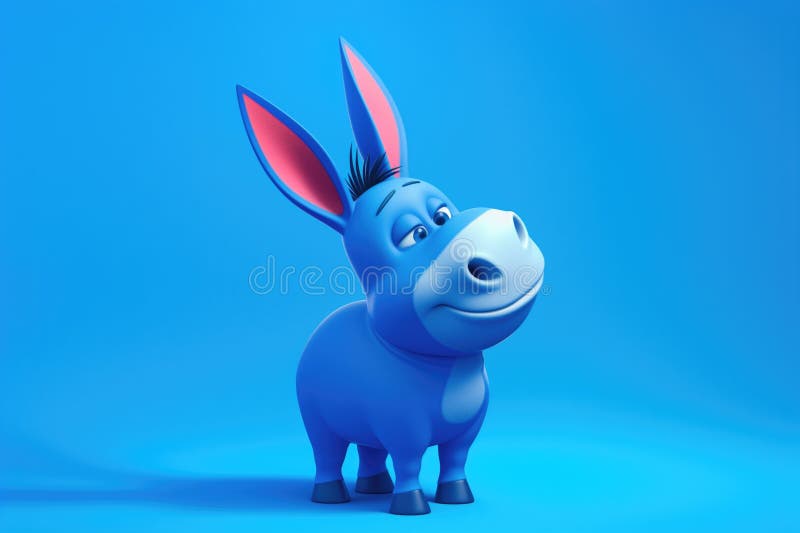 Cute Blue Donkey with Pink Ears on a Vibrant Blue Background Looking ...