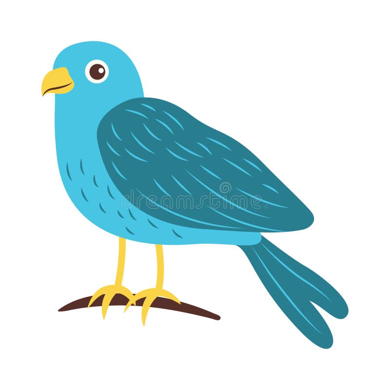 Cute Blue Eagle Hawk Falcon Bird Animal Cartoon Character Perched on ...