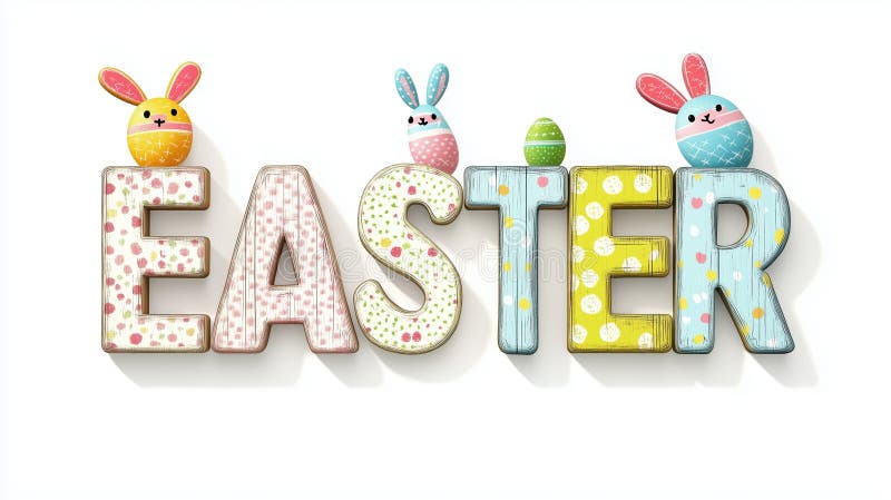 Cute Blue Easter Bunny with Colorful Decorated Eggs and Easter Text ...