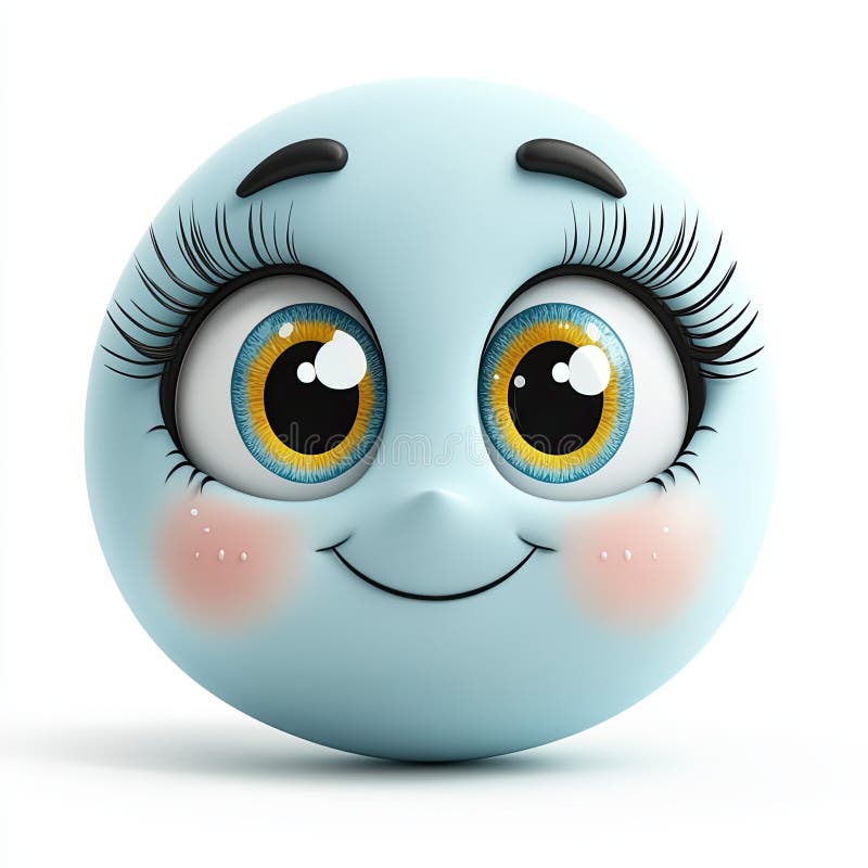 Cute Blue Emoji Face with Big Eyes and Cheerful Expression Stock ...