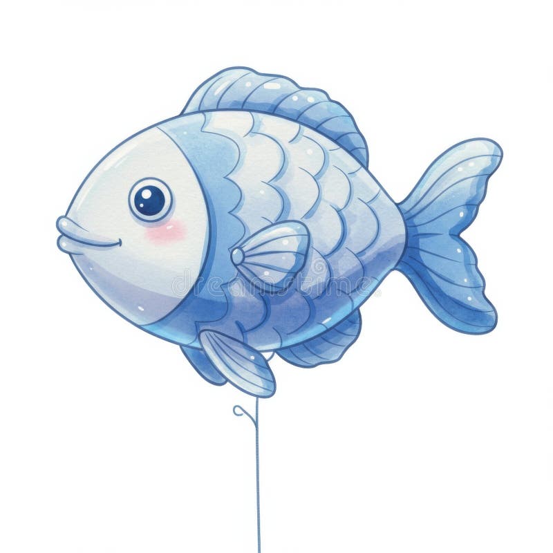 Cute Blue Fish Balloon Illustration Stock Illustration - Illustration ...