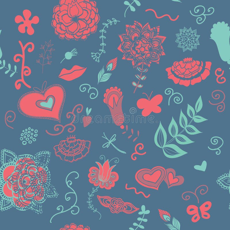 Cute blue flowers pattern stock vector. Illustration of painted - 28934949