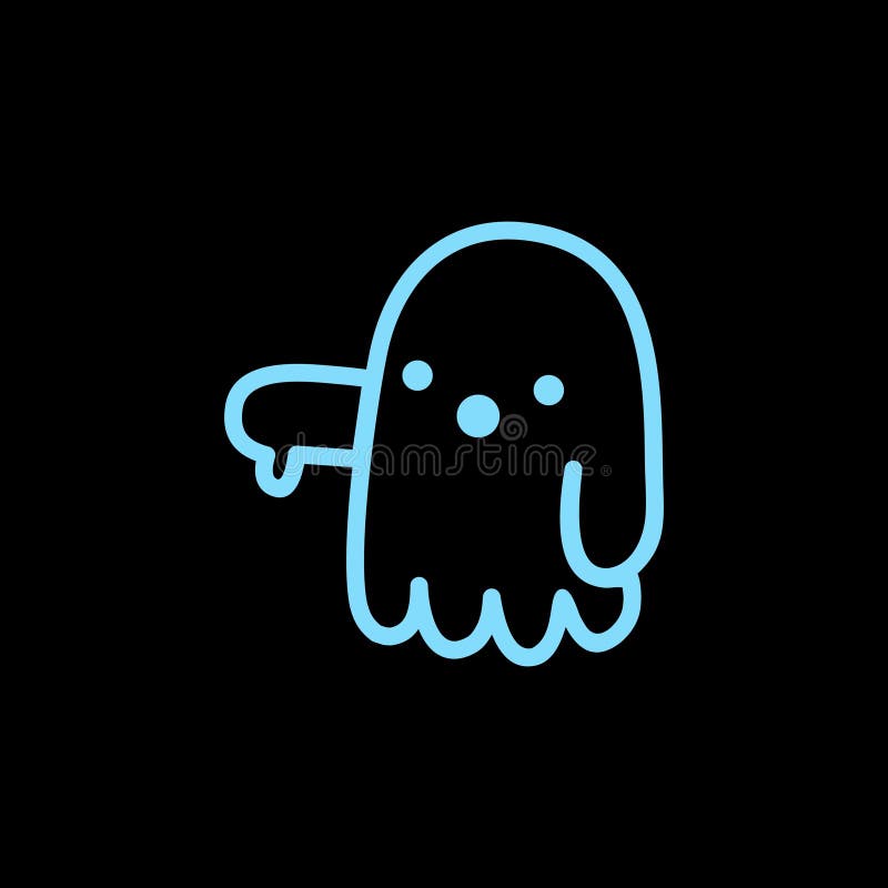 Cute Blue Ghost Icon with Downward Hand Gesture Stock Illustration ...
