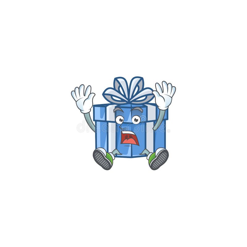 Cute Blue Gift Box Cartoon Character Style with Shocking Gesture Stock ...