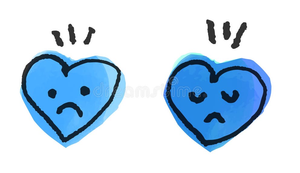 Cute Blue Heart with a Grumpy Expression and Hand-drawn Style, Hand ...