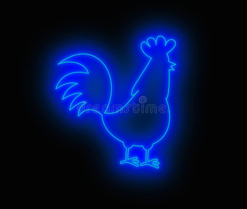 Cute Blue Hen in Profile in Night Light on Black Background ...