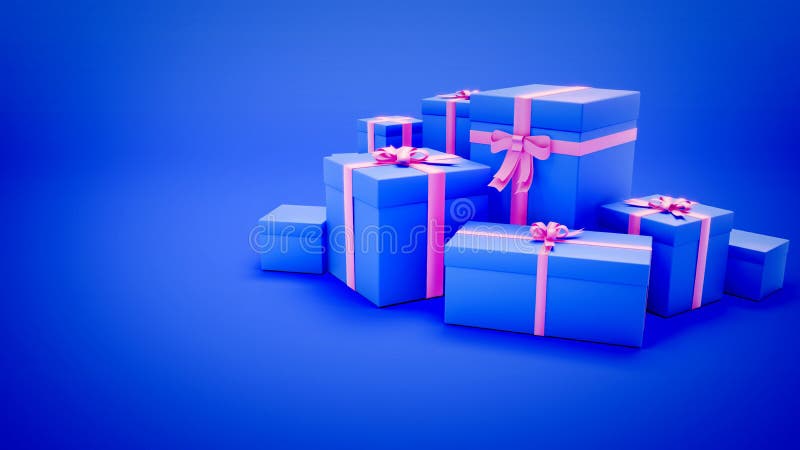 Cute Blue Holiday Present Box Pile - Object 3D Rendering Stock ...