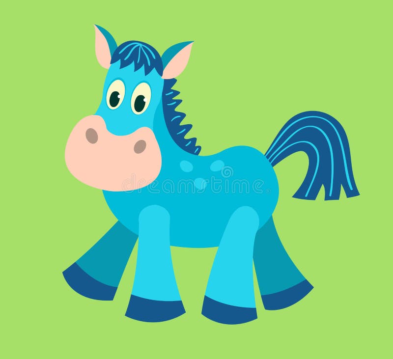 Cute blue horse run stock vector. Illustration of color - 185666931