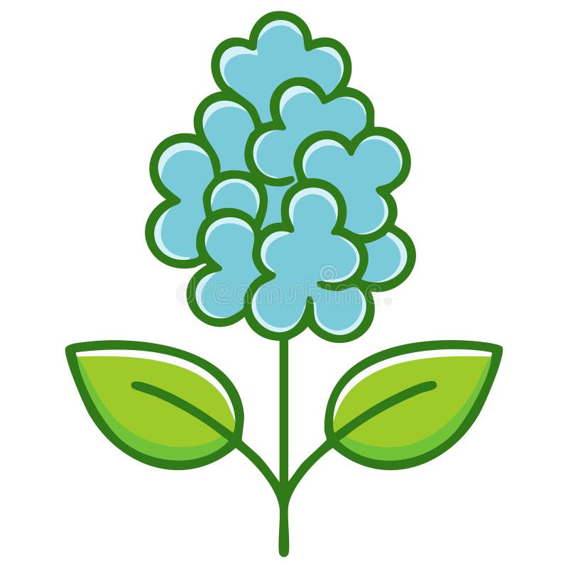 Cute Blue Lilac Flower Cluster with Green Leaves Vector Illustration ...