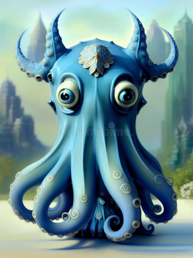 Cute Blue Octopus with Big Eyes. Generative AI Stock Illustration ...