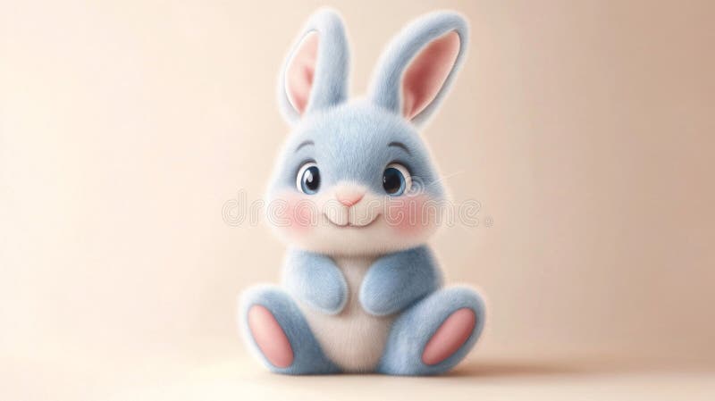 Cute Blue Plush Bunny Rabbit Toy Soft Pastel Colors Stock Illustration ...