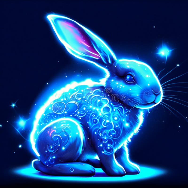 Cute Blue Rabbit on Dark Blue Background. Vector Illustration for Your ...
