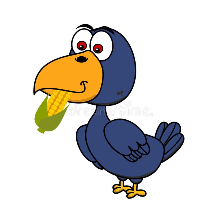 Cute Blue Raven Eating an Ear of Corn on a White Background - Vector ...
