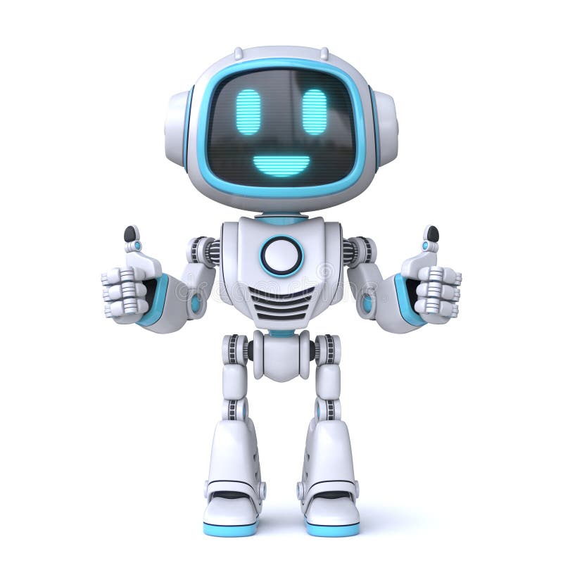 Cute Blue Robot Giving Thumbs Up 3D Stock Illustration - Illustration ...