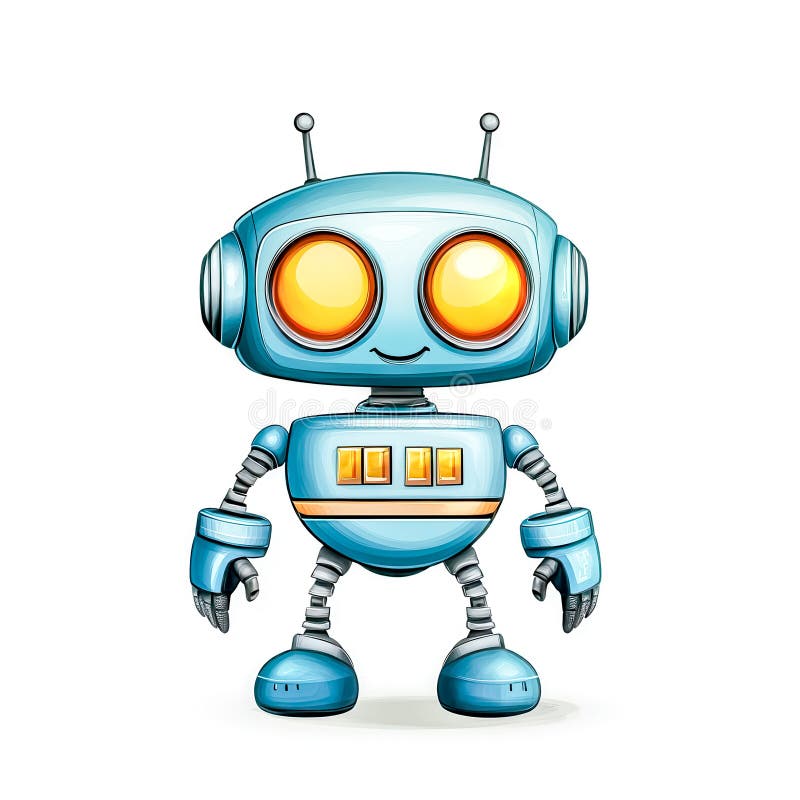 Cute Blue Robot Standing and Smiling, Artificial Intelligence Concept ...