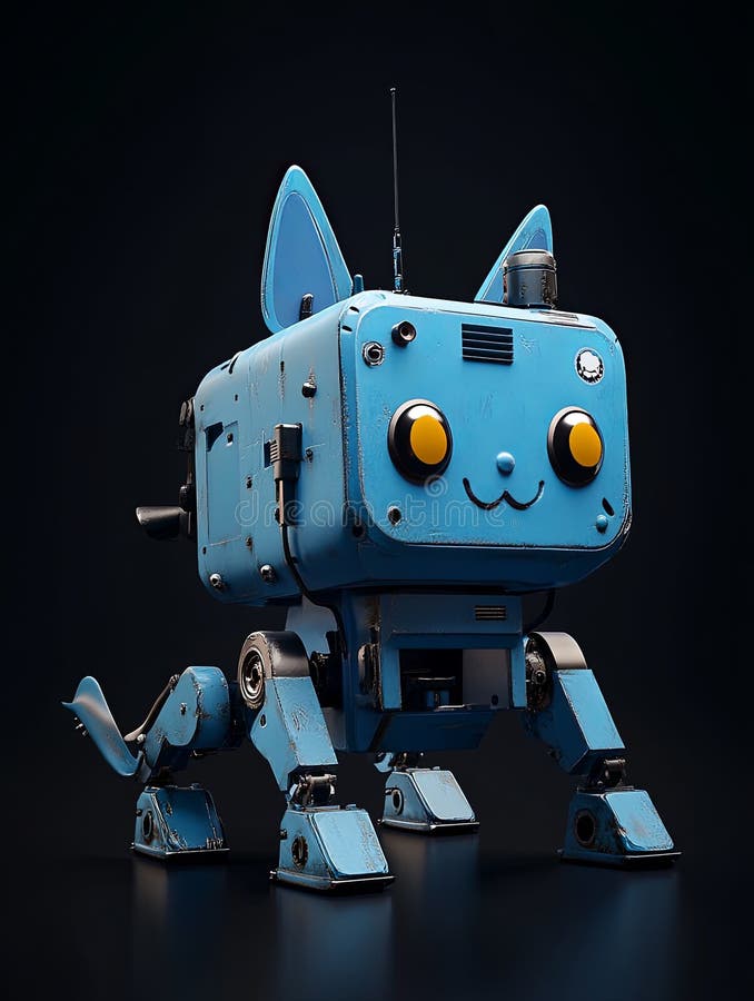 Cute Blue Robotic Cat, Digital Rendering Stock Illustration ...