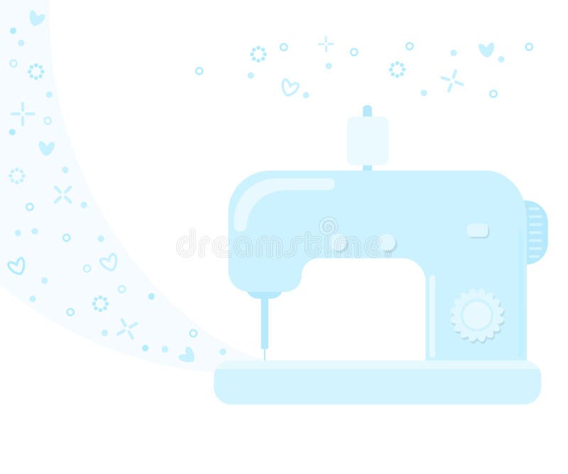 Cute Blue Sewing Machine Isolated On White Background Cartoon Flat