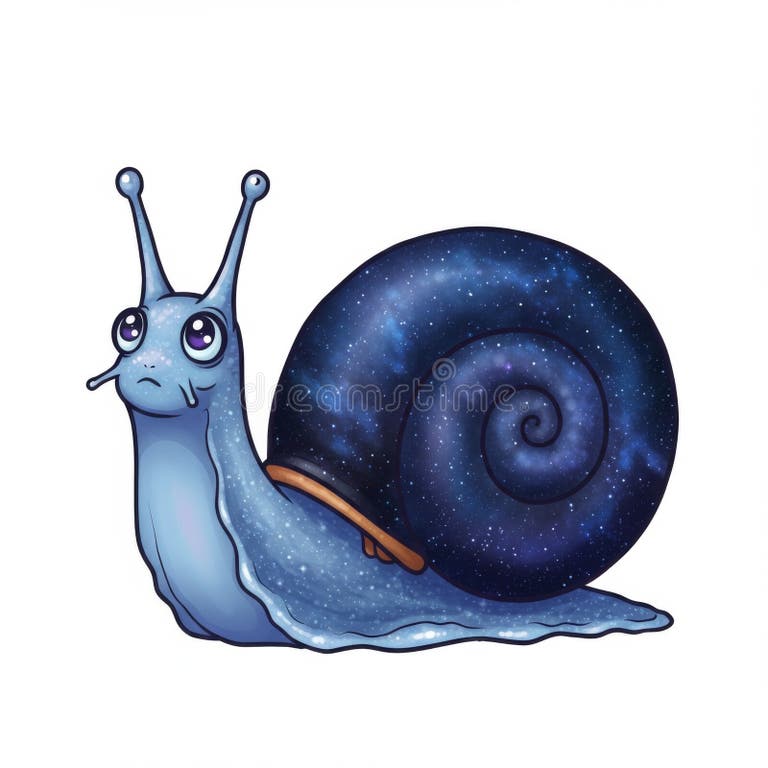 Cute Blue Snail with Galaxy Shell Digital Illustration Stock ...