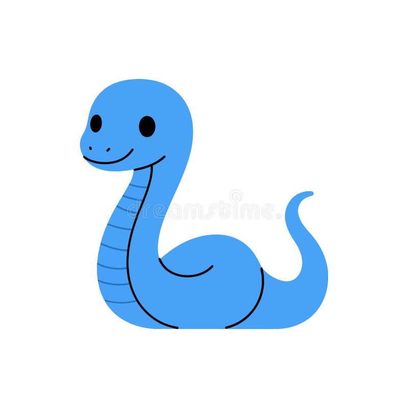 Cute Blue Snake with a Friendly Expression in Minimal Flat Design ...