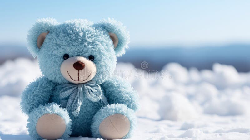 Cute Blue Teddy Bear Toy on Blue Background with Space. Generative AI ...
