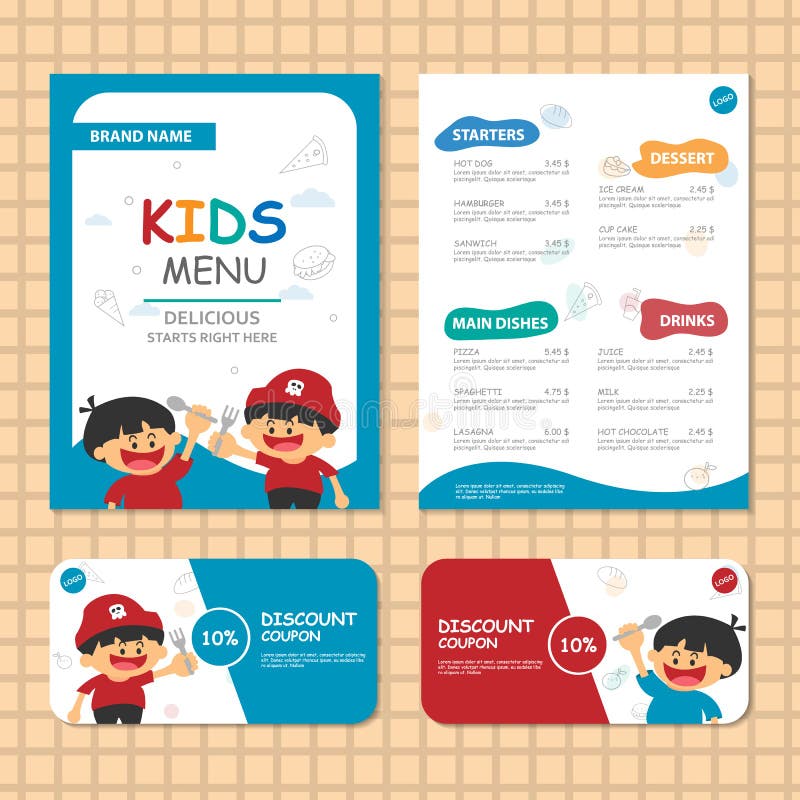 Cute Colorful Kids Meal Menu Vector Template with Happy Boy and Stock ...