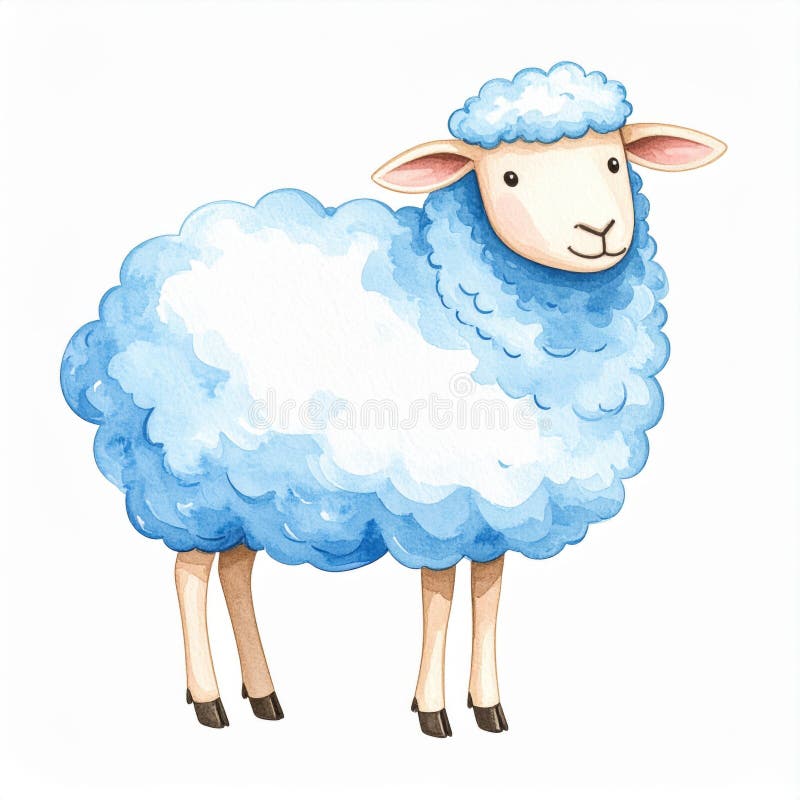Cute Blue Watercolor Sheep Illustration Stock Illustration ...