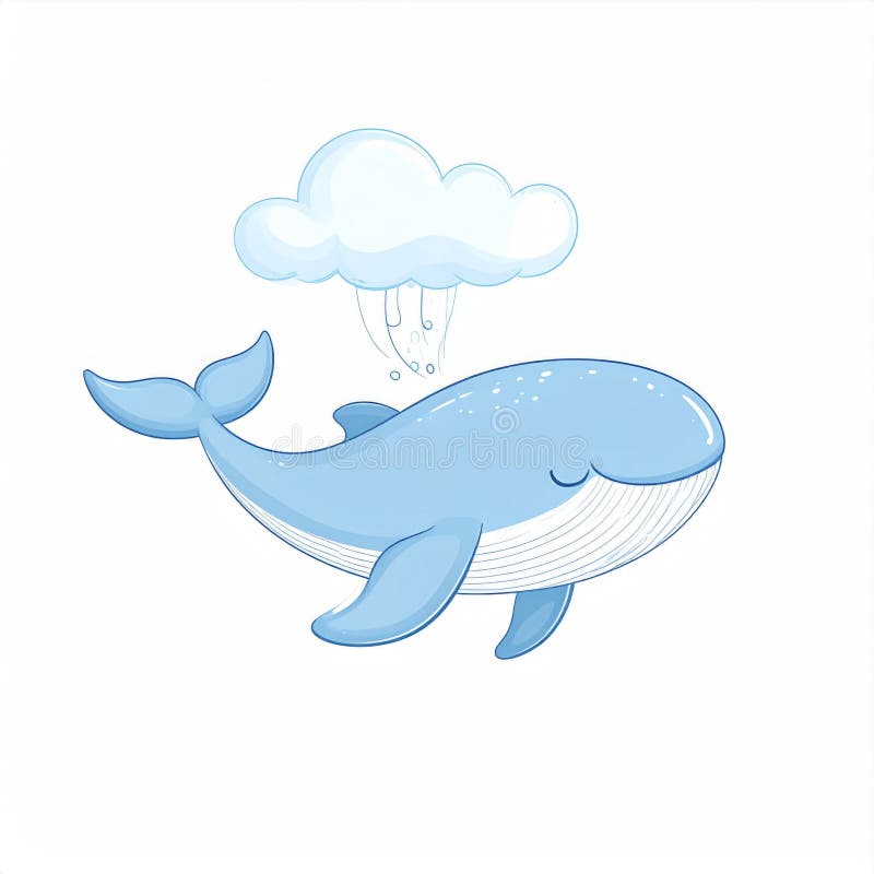 Cute Blue Whale Cartoon with Cloud Illustration Stock Illustration ...