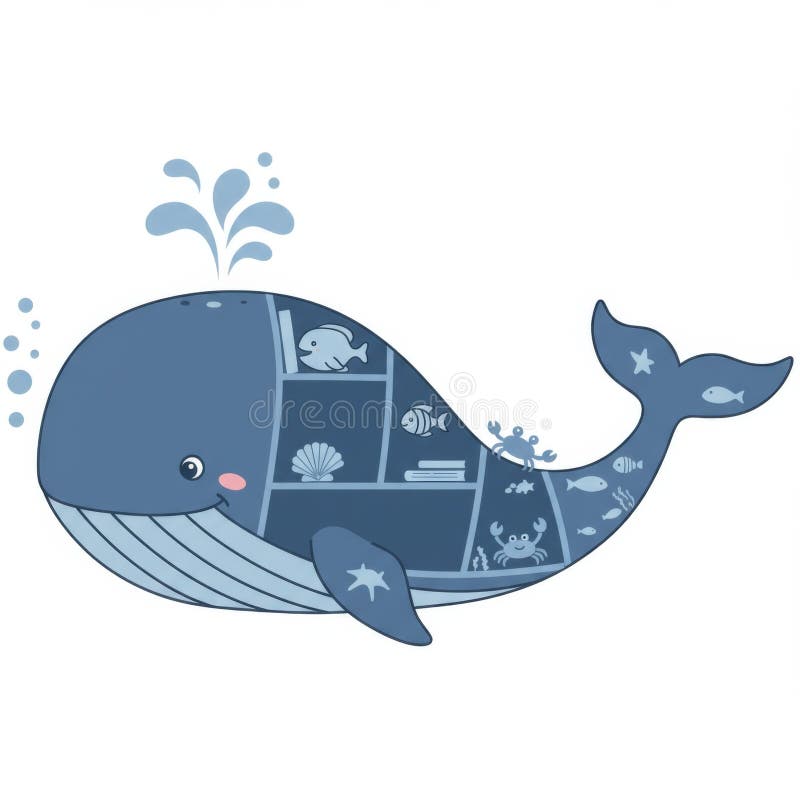 Cute Blue Whale Illustration with Ocean Life Inside Stock Image - Image of aquatic, baby: 386883541