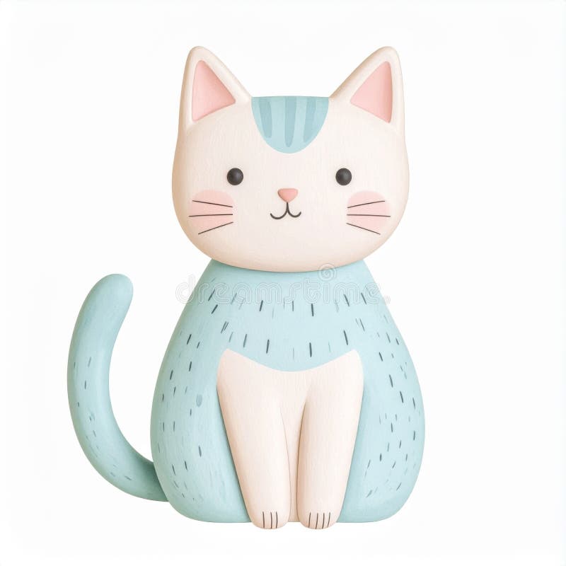 Cute Blue and White Cartoon Cat Illustration Stock Illustration ...