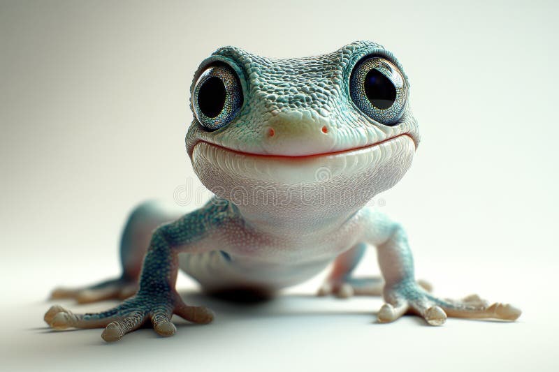 A Cute Blue and White Lizard with Big Eyes is Smiling Stock ...