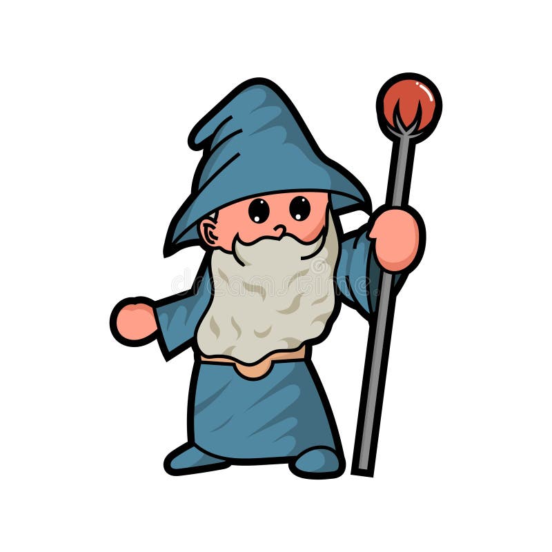 Cute Blue Wizard and the Magic Staff Stock Vector - Illustration of ...