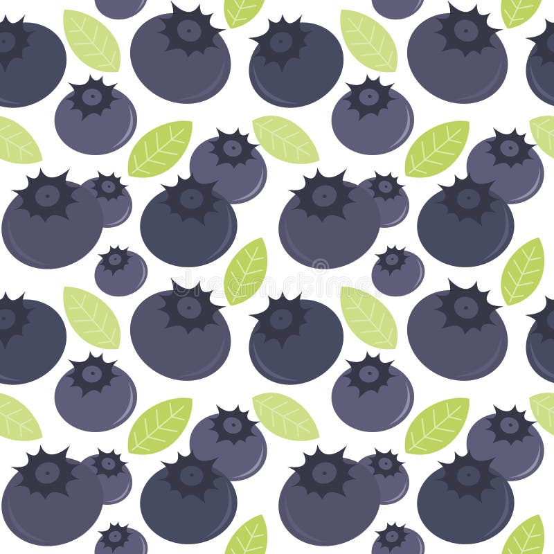Cute Blueberries with Leaves Seamless Vector Pattern Background ...