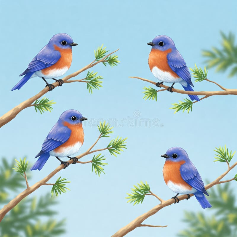 Cute Bluebirds in Spring stock illustration. Illustration of scene ...