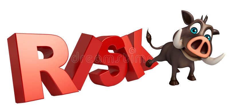 Cute Boar Cartoon Character with Risk Sign Stock Illustration ...
