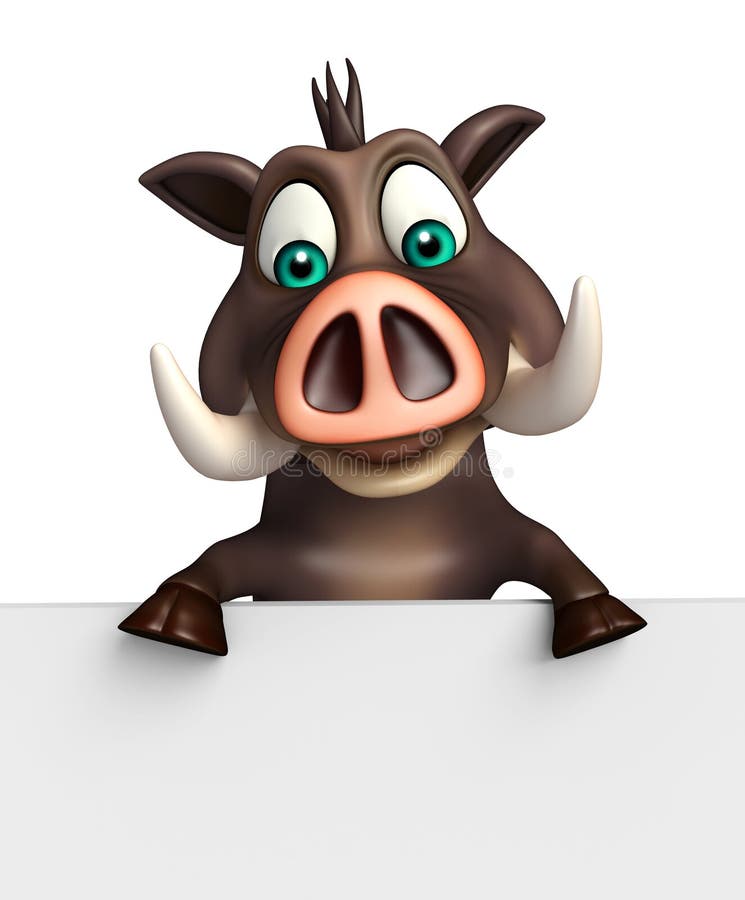 Cute Boar Cartoon Character with White Board Stock Illustration ...