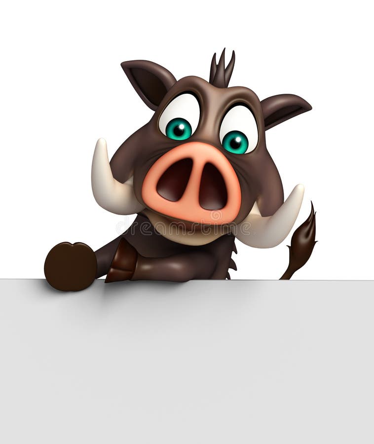 Cute Boar Cartoon Character with White Board Stock Illustration ...