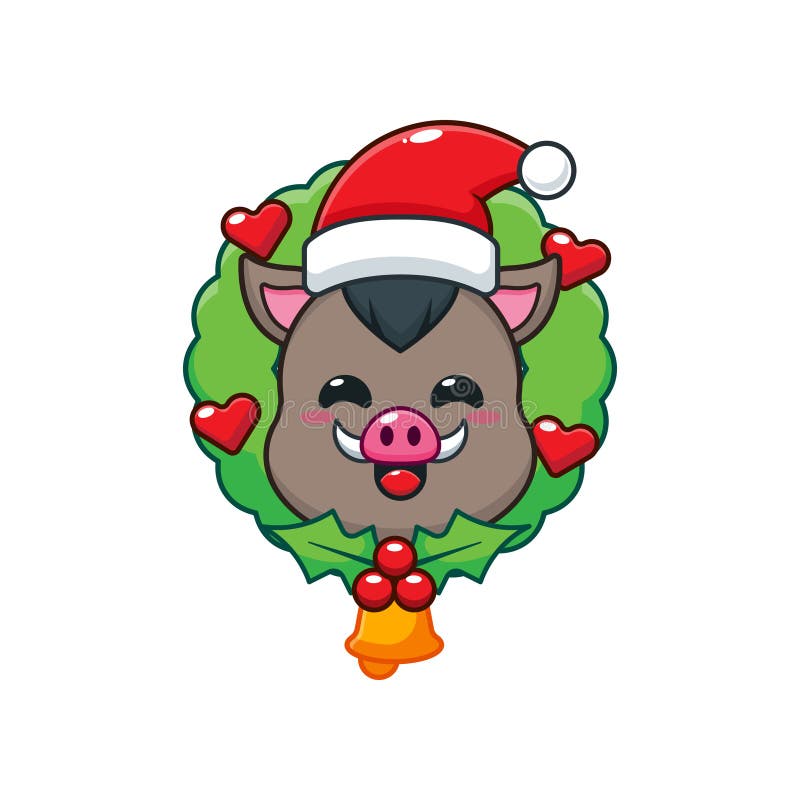 Cute Boar in Christmas Day. Cartoon Vector Illustration in Christmas ...