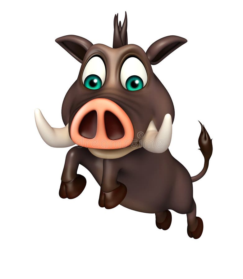 Cute Boar Funny Cartoon Character with Jumping Stock Illustration ...