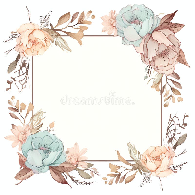 Cute Boho Peony Border Floral Frame Watercolor Stock Illustration ...