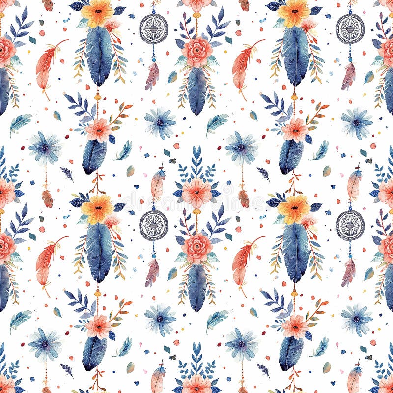 Cute Boho Style Seamless Pattern. Tile Stock Image - Image of bird ...