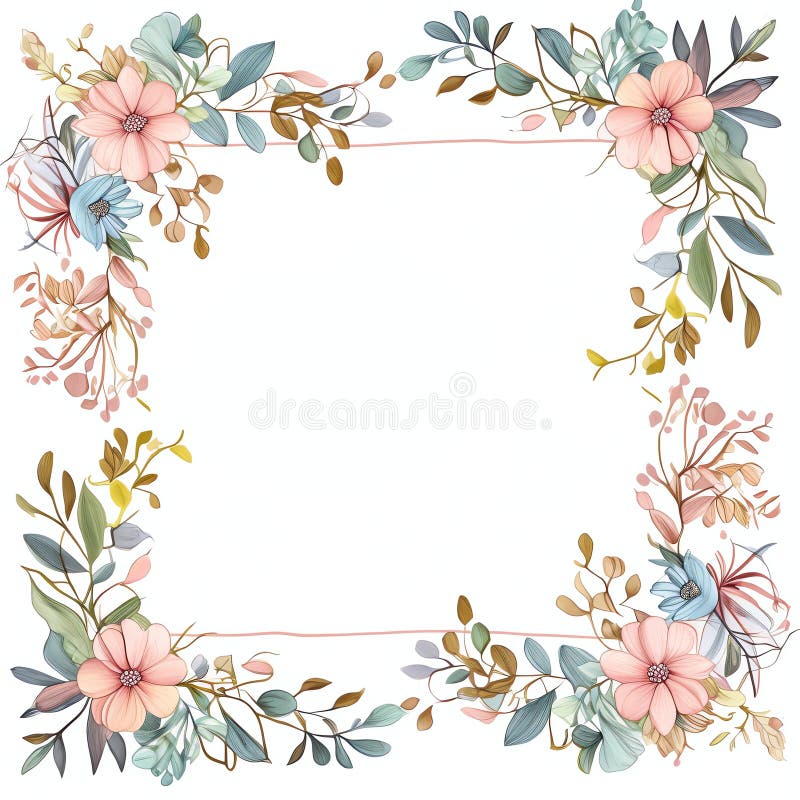 Cute Boho Wild Vines Floral Frame Watercolor Stock Illustration ...
