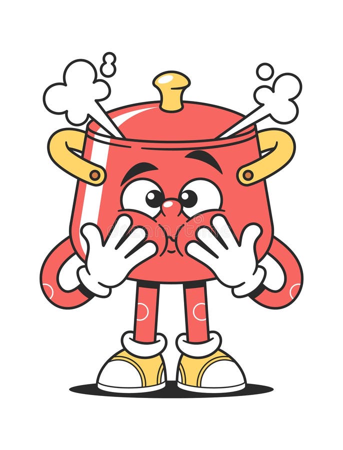 Cute Boiling Pot Kawaii Character Stock Illustration - Illustration of ...