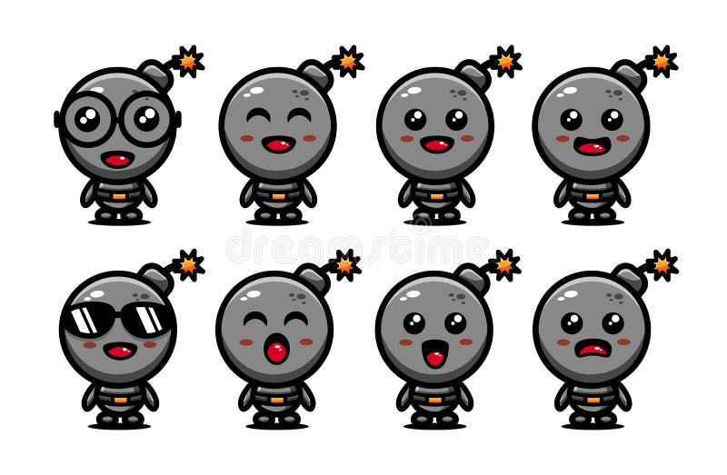 A Cute Bomb Character Design Set with Multiple Exspression Stock Vector ...