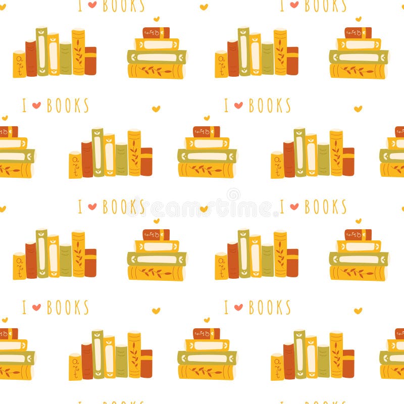 Cute Book Seamless Pattern with Hand Drawn Cartoon Stack of Books ...