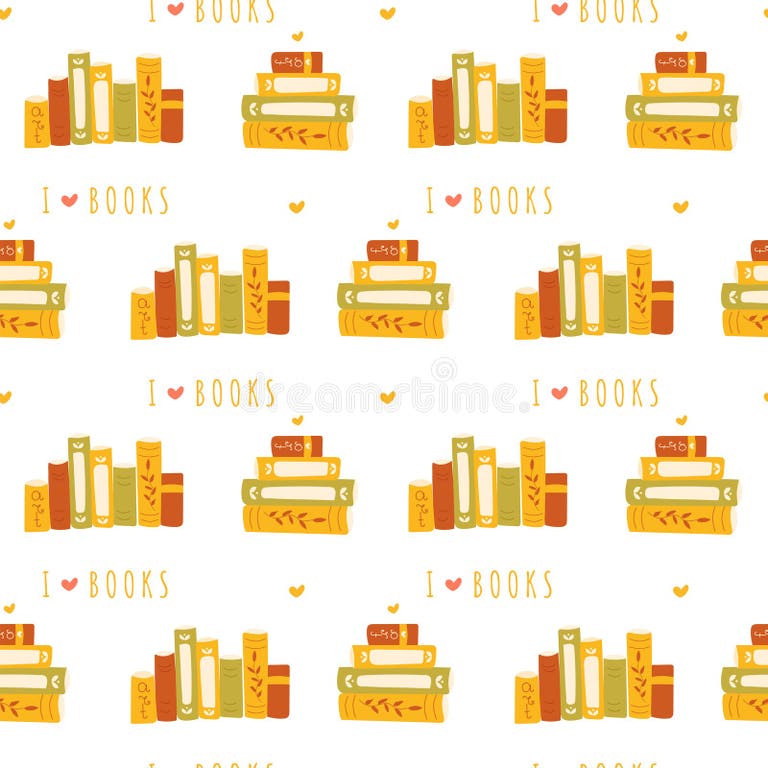 Cute Book Seamless Pattern with Hand Drawn Cartoon Stack of Books ...